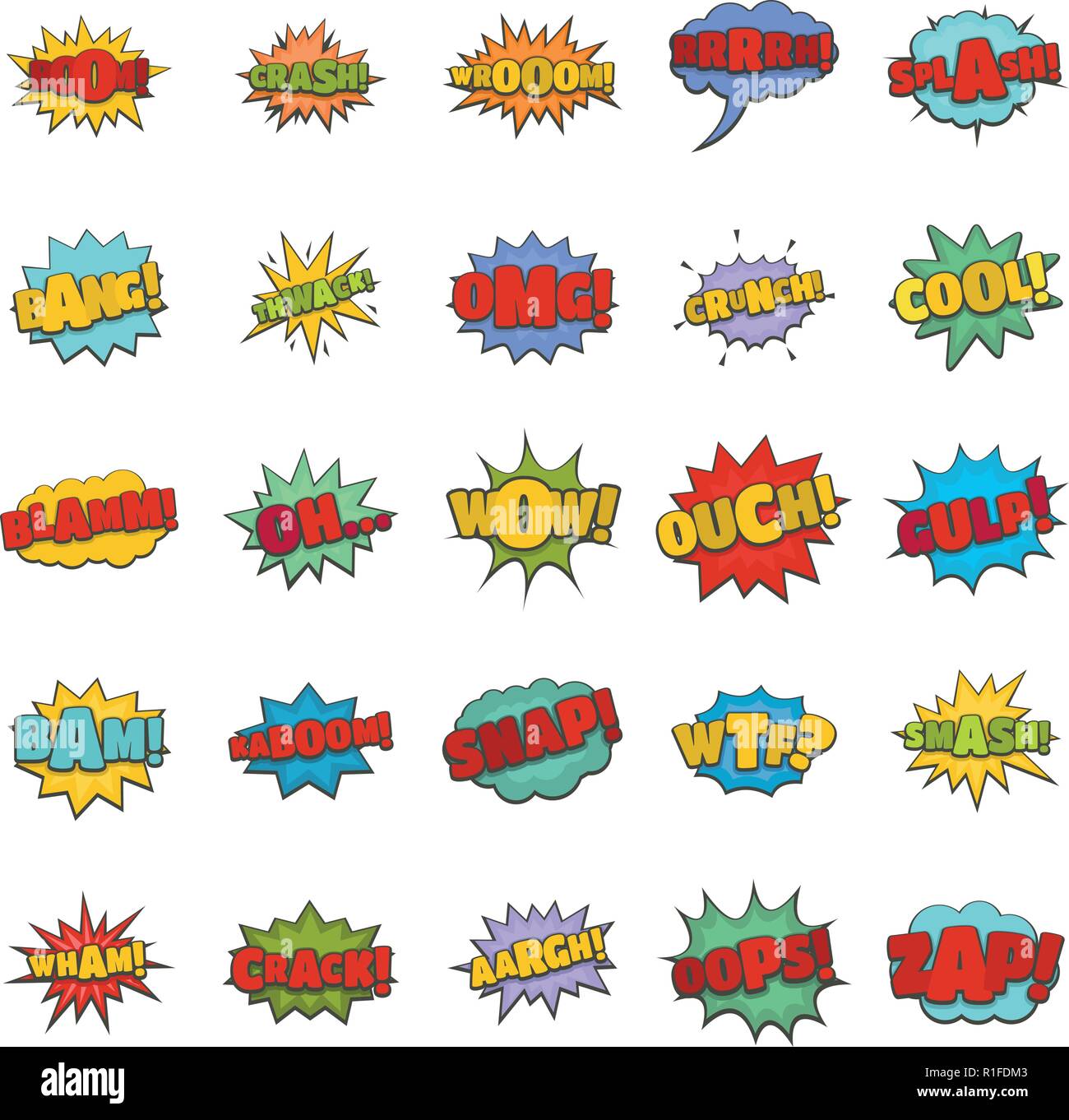 Comic sound icons set. Flat illustration of 25 comic sound vector icons ...