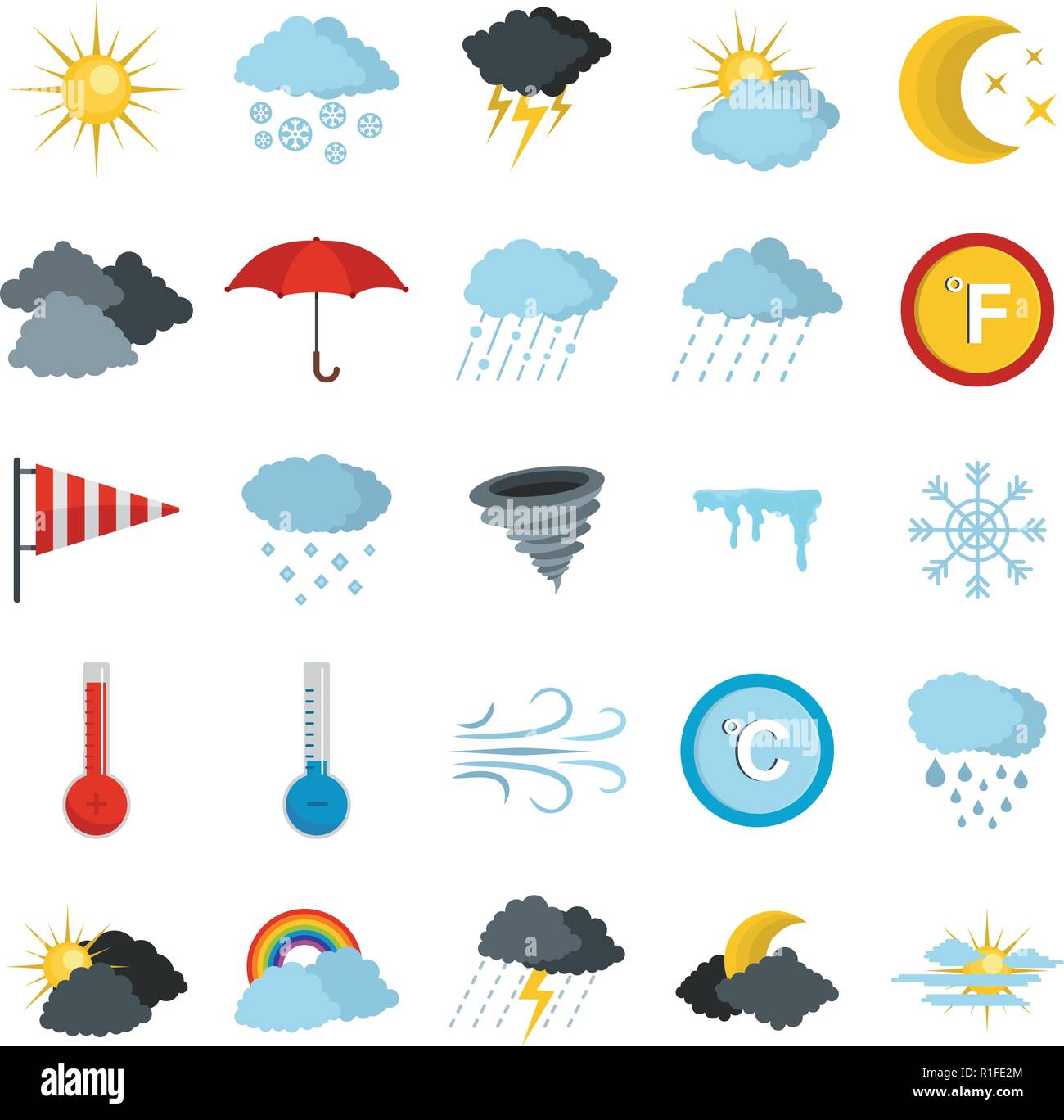Weather icons set. Flat illustration of 25 weather vector icons ...