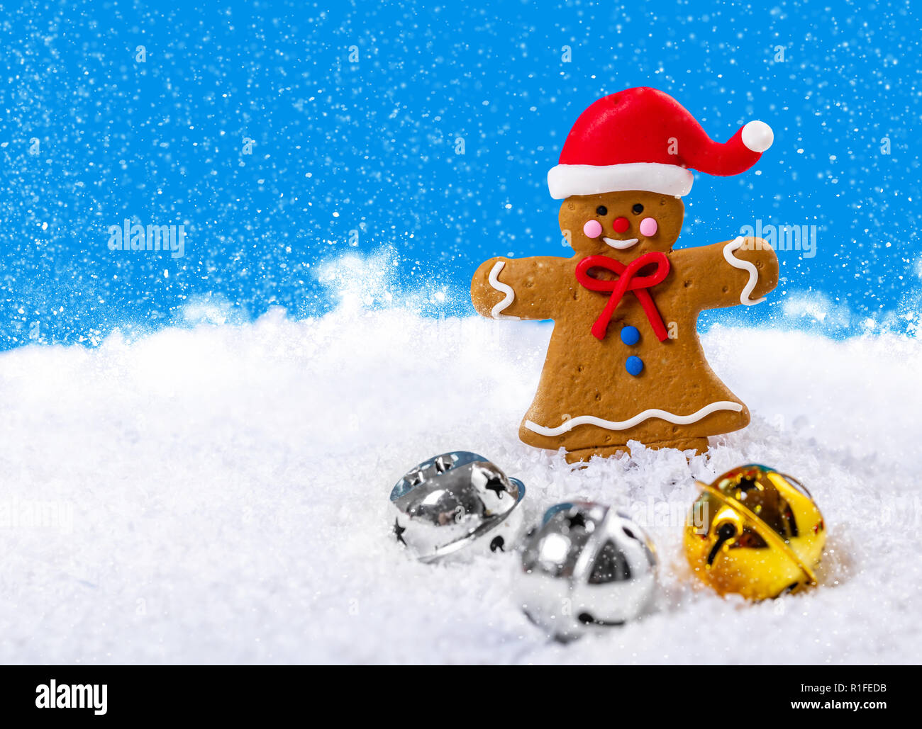 ginger man in the snow, festive background Stock Photo - Alamy