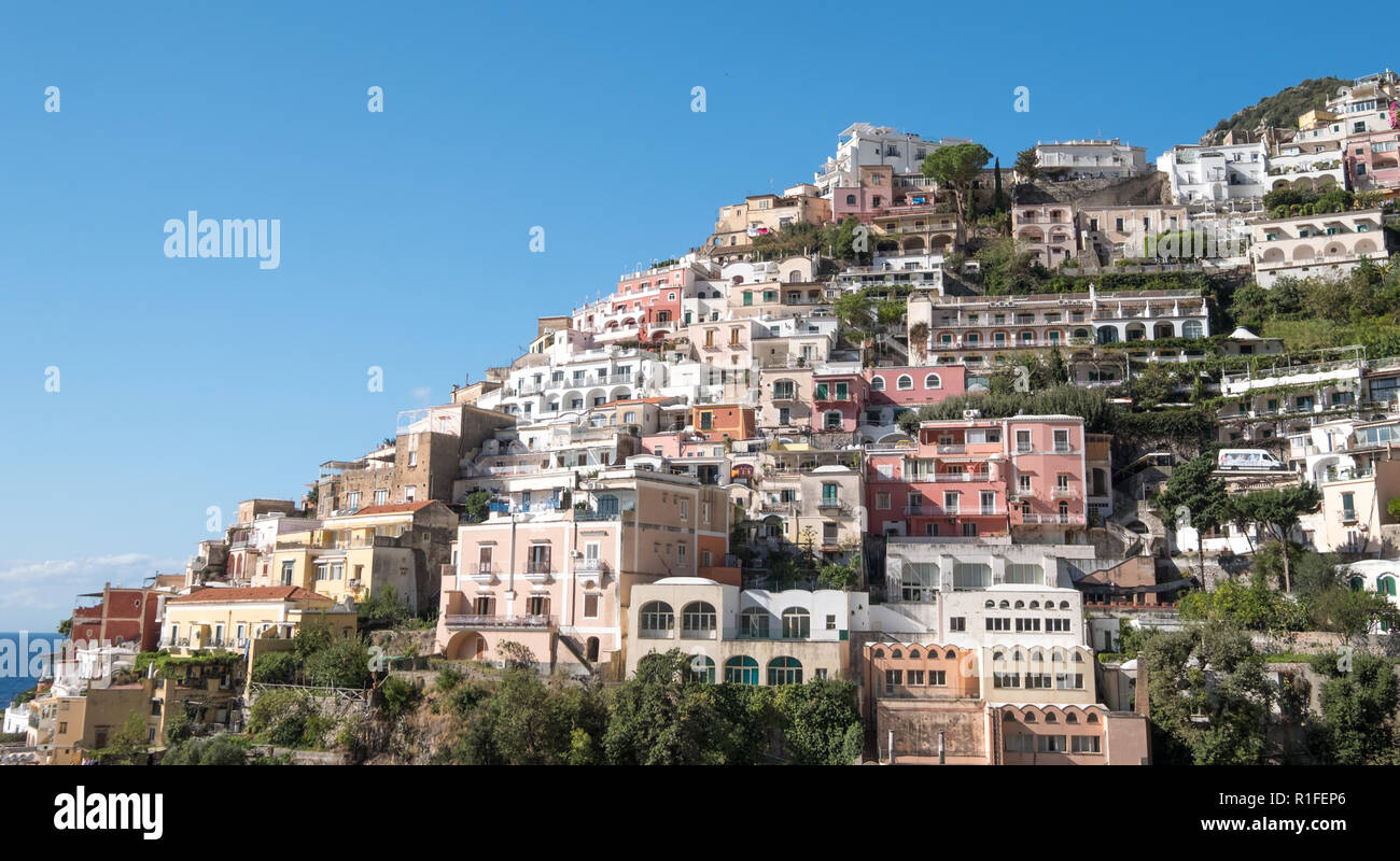 Colourful houses on the mountain side in the delightful town of ...