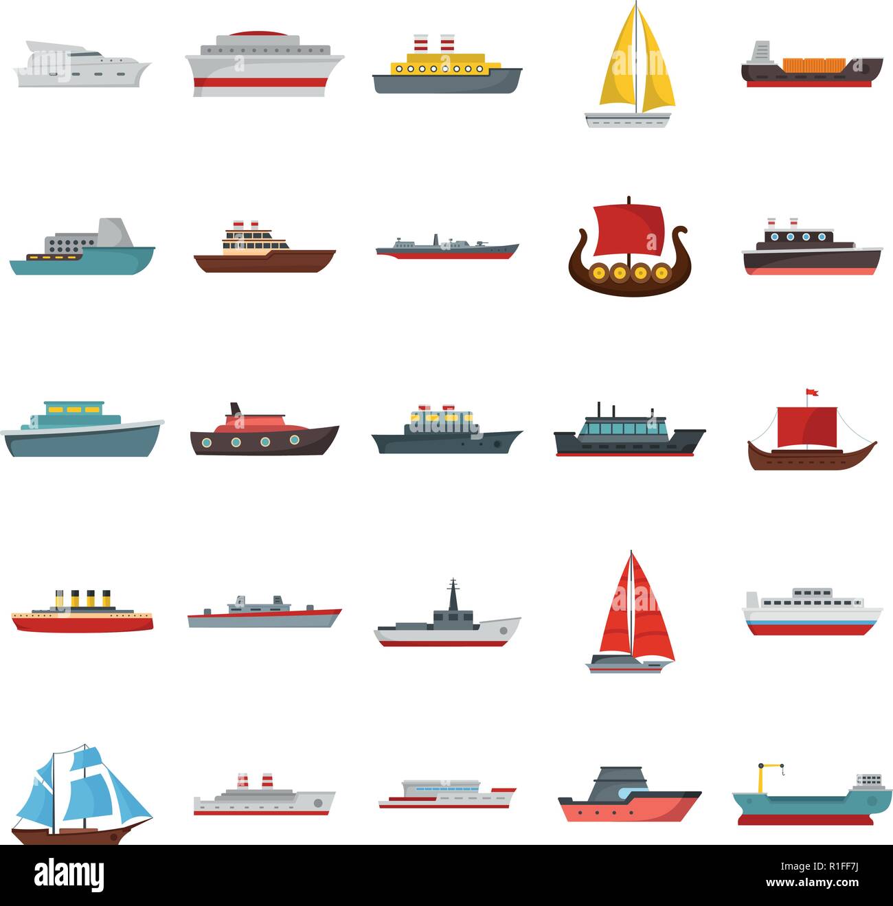 Ship and boats icons set. Flat illustration of 25 ship and boats vector ...