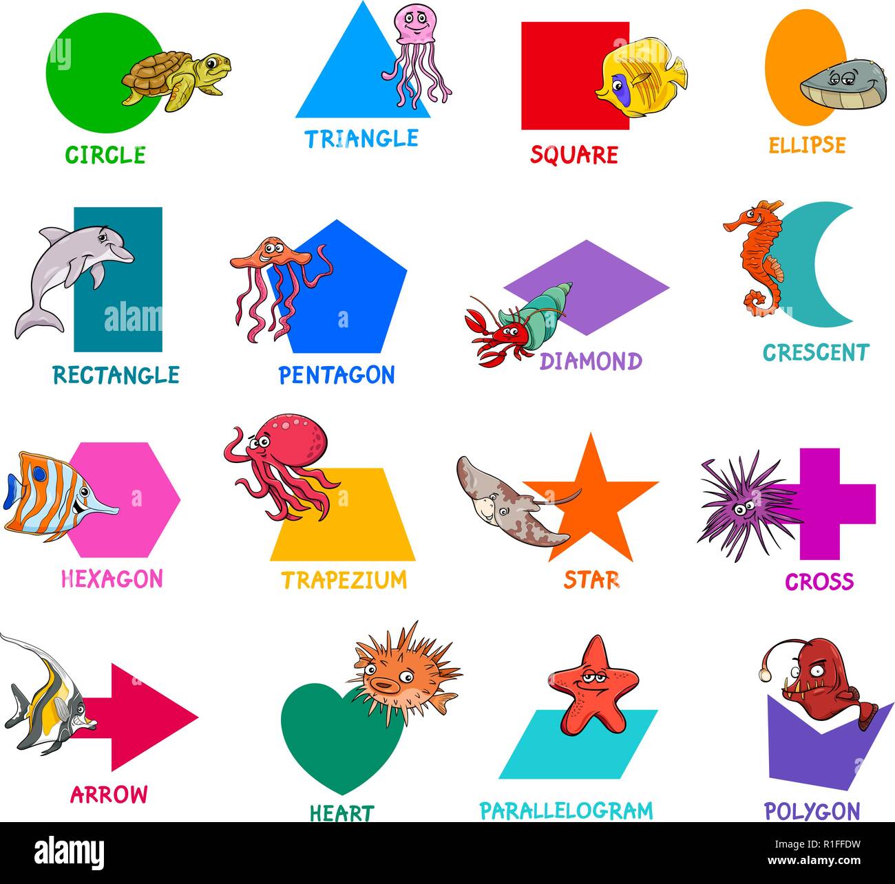 Educational Cartoon Illustration of Basic Geometric Shapes with ...