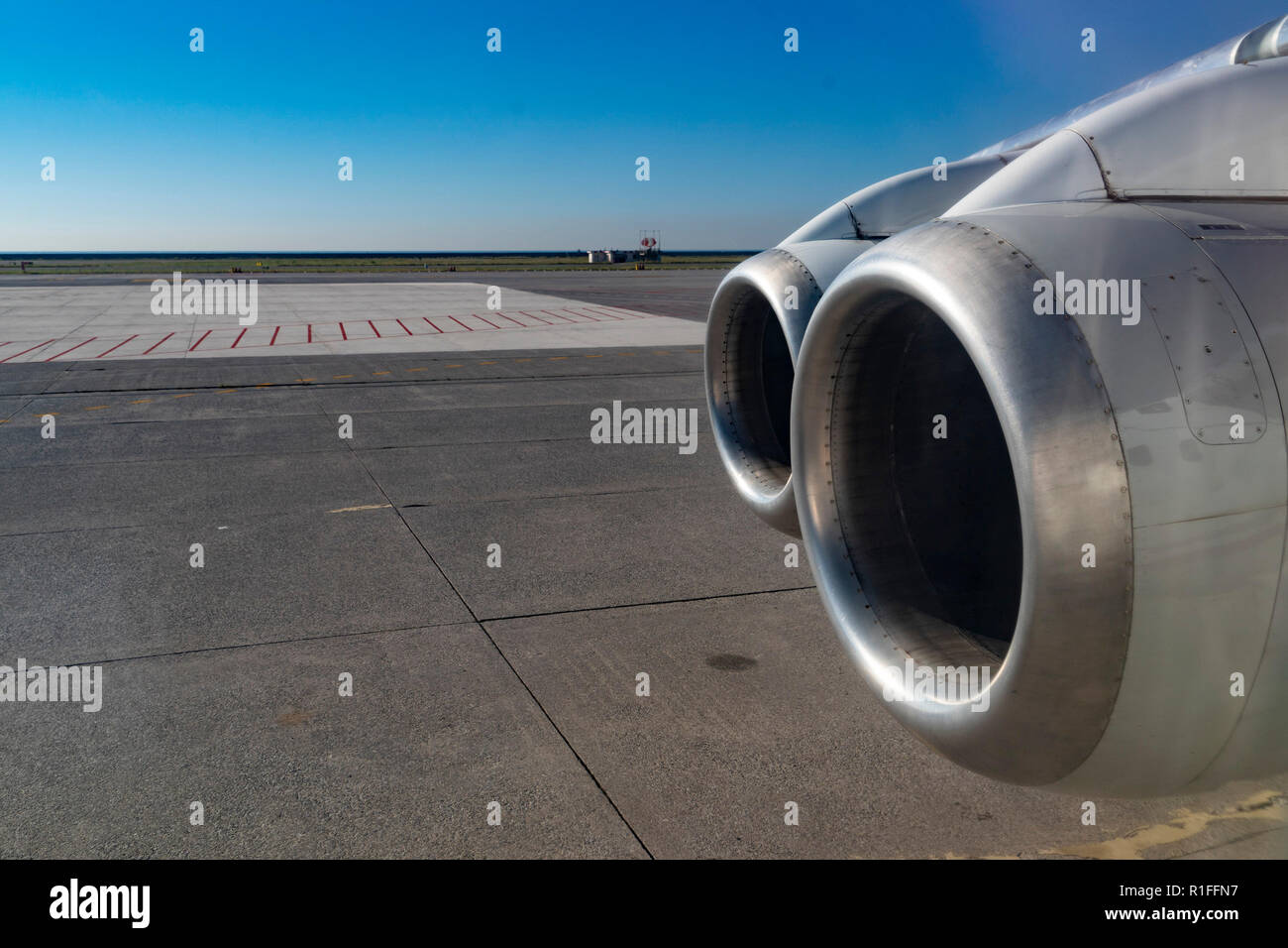 Airplane Jet gas turbine engine detail ready for take off Stock Photo ...