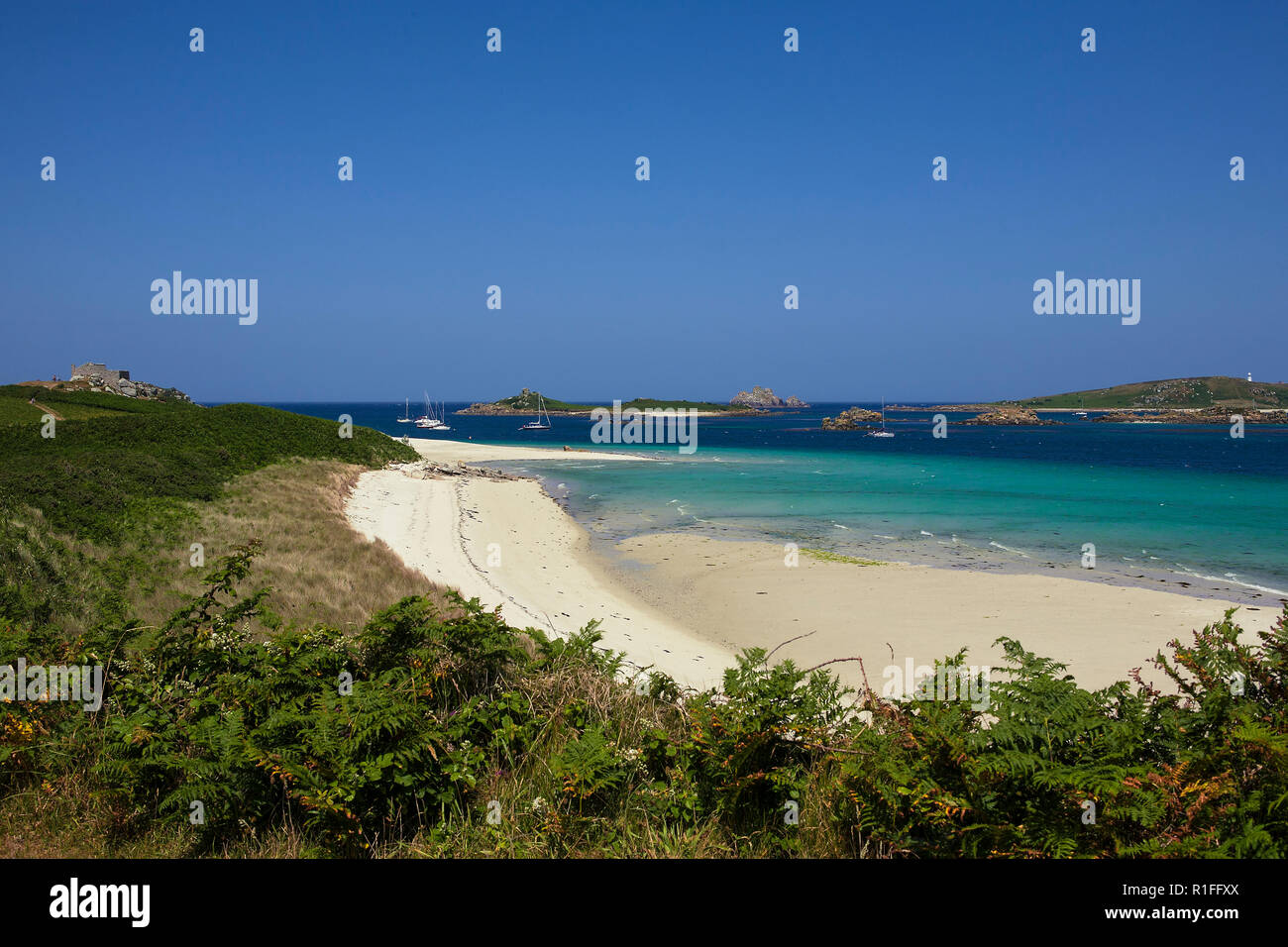 Borough Beach and Blockhouse Point, Tresco, with St. Helens and Round ...