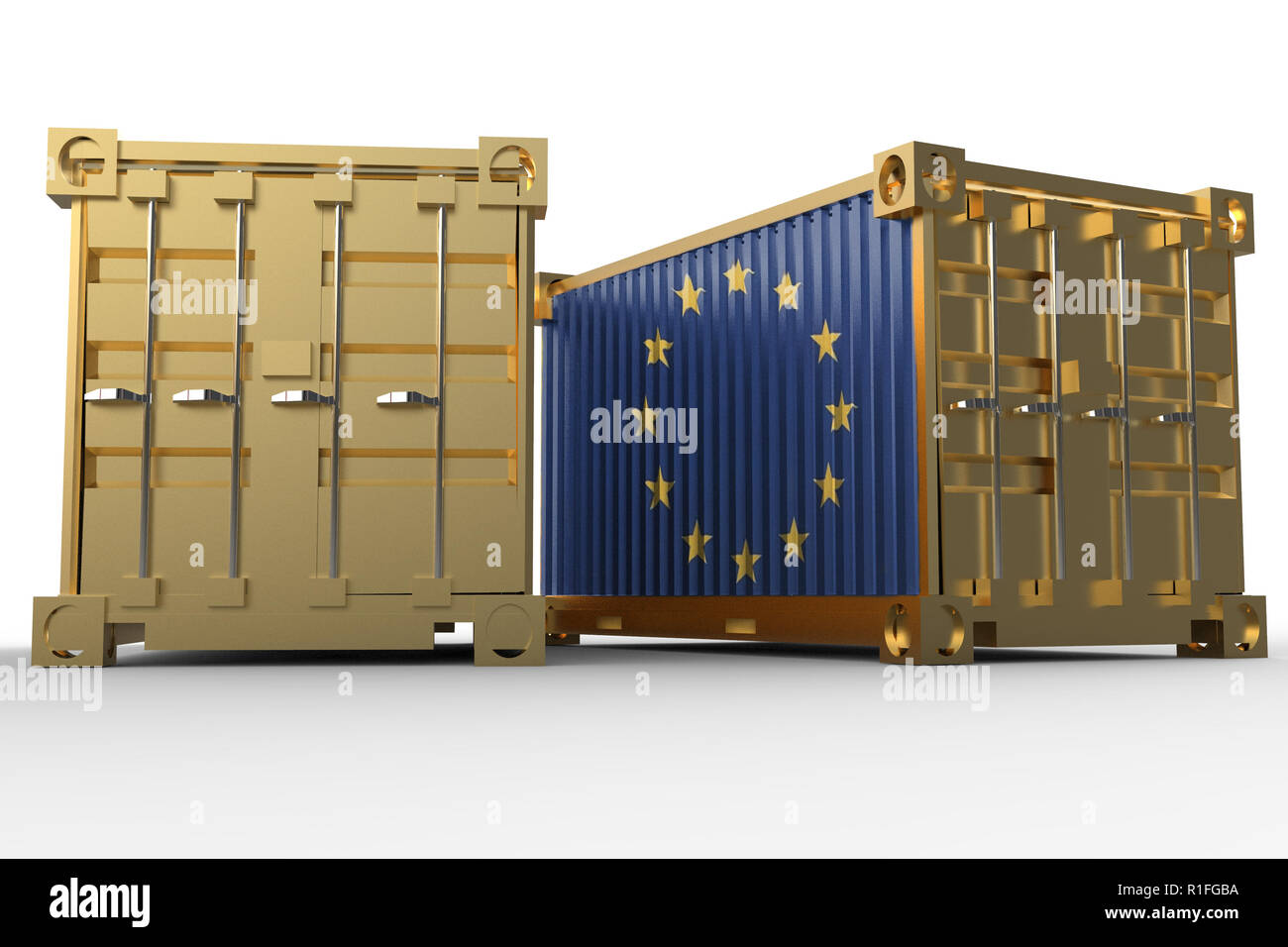 3d rendering of a shipping cargo containers with Flag of European Union ...