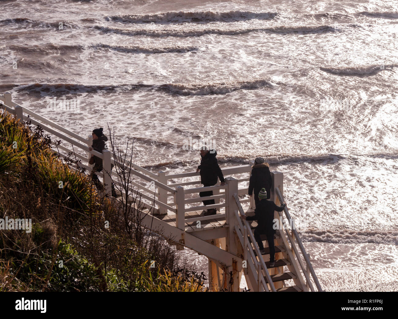 Sidmouth, Devon, 12th Nov 18 Stormy seas at Sidmouth - walkers climb ...
