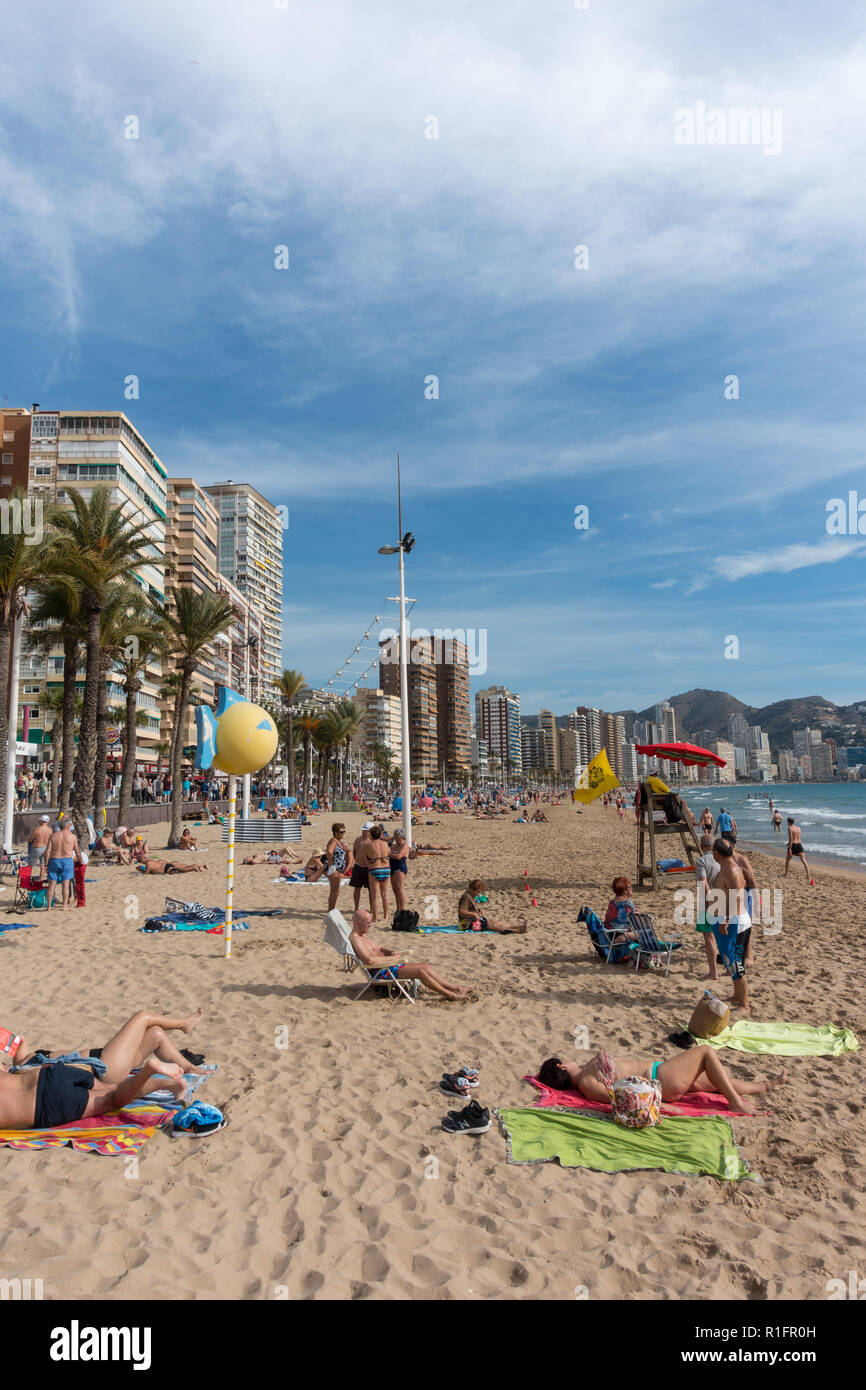Benidorm, Costa Blanca, Spain 12th November 2018. Snow bird holiday ...