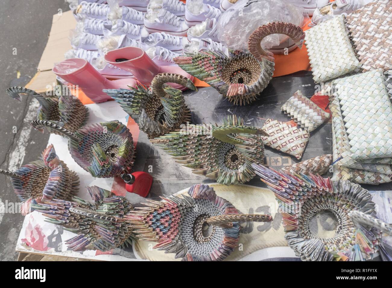 November 9, 2018 - Some of the figures made with Venezuelan banknotes ...