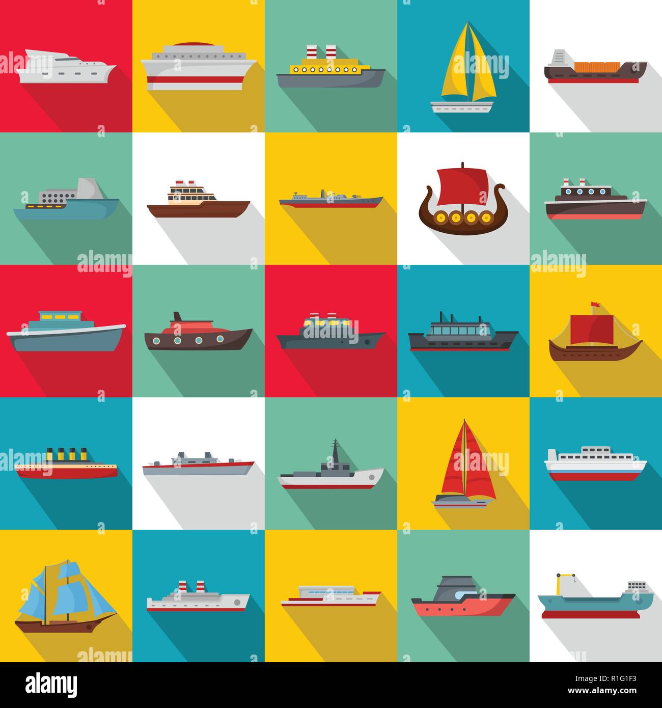 Marine vessels types icons set. Flat illustration of 25 marine vessel ...