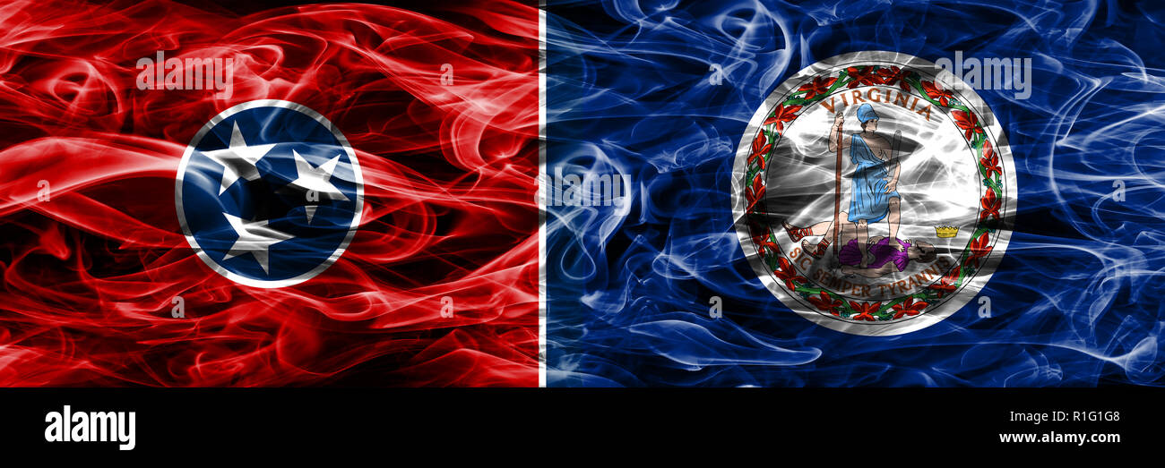 Tennessee vs Virginia colorful concept smoke flags placed side by side ...