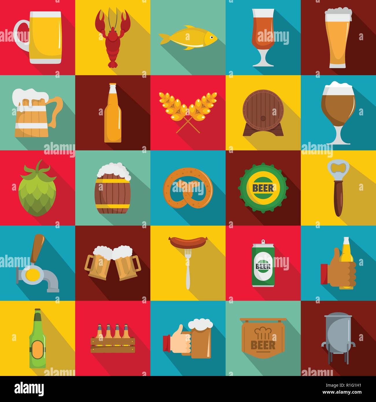 Beer icons set. Flat illustration of 25 beer vector icons for web Stock ...