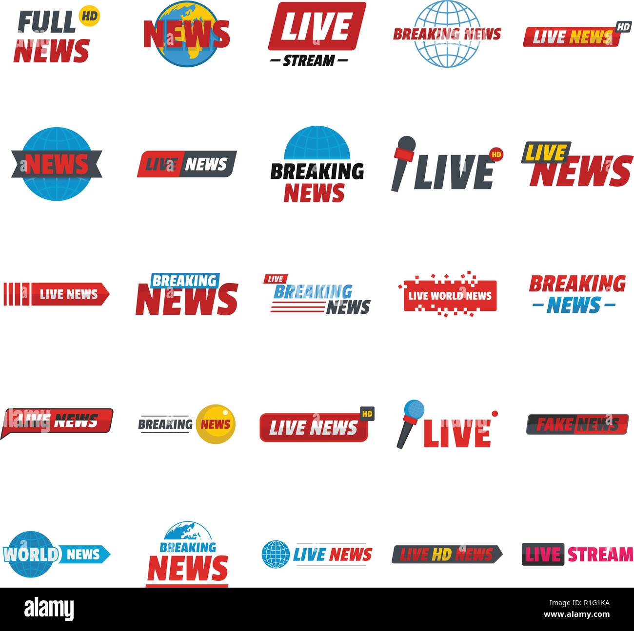 News live breaking label icons set. Flat illustration of 25 news live ... News live breaking label icons set. Flat illustration of 25 news live ...