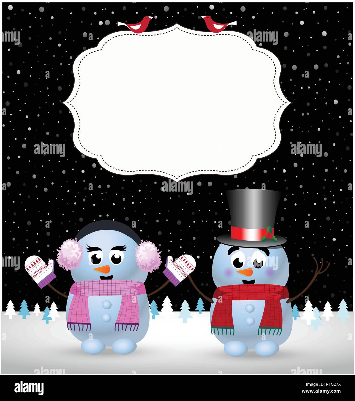 Festive winter greeting card template of cute little baby snowman and ...