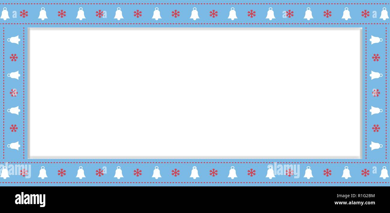Cute Christmas or new year blue border with xmas bells and snowflakes ...