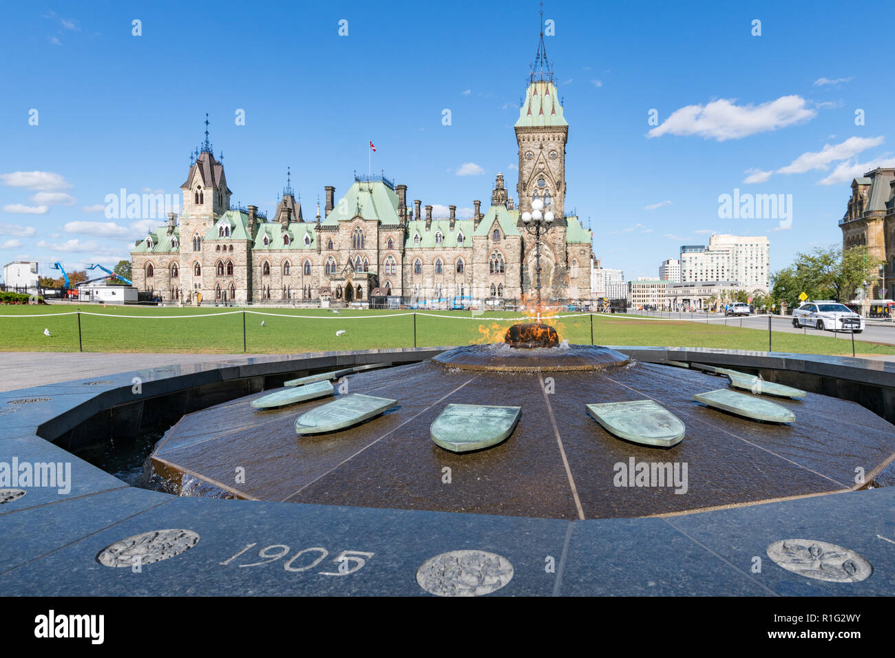 Centennial Flame and East Block, Canadian Parliament, Ottawa, Canada ...
