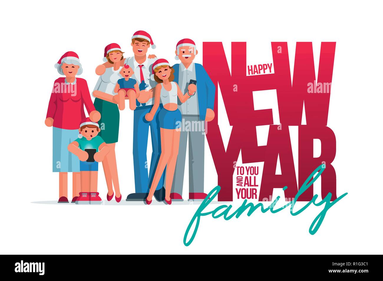 The whole family together in the new year. Grandmother, grandfather ...