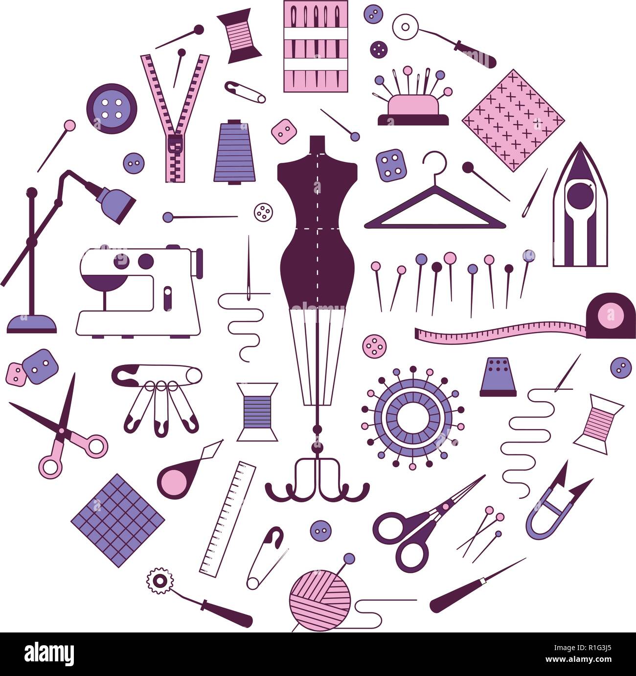Sewing Equipment and Tailor Needlework Accessories Stock Vector Image ...