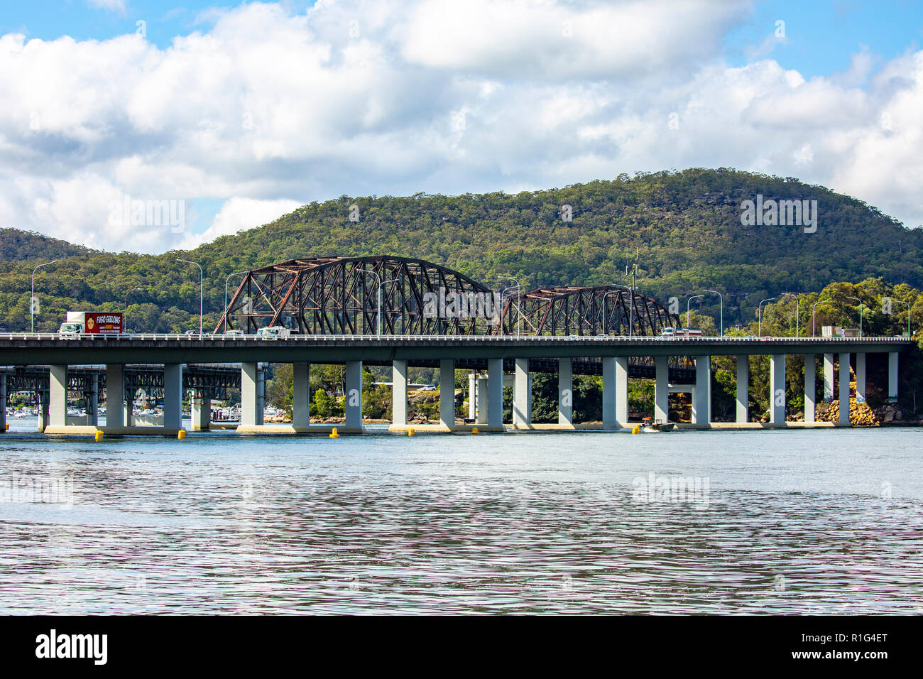 Steel truss ferry bridge built in 1945 alongside the concrete Brooklyn ...