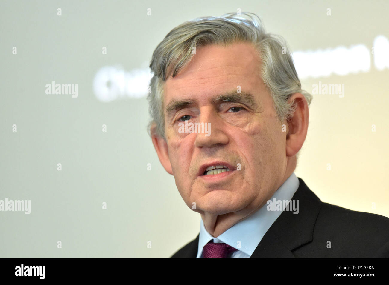 Former Prime Minister Gordon Brown during his speech on Brexit, at the ...