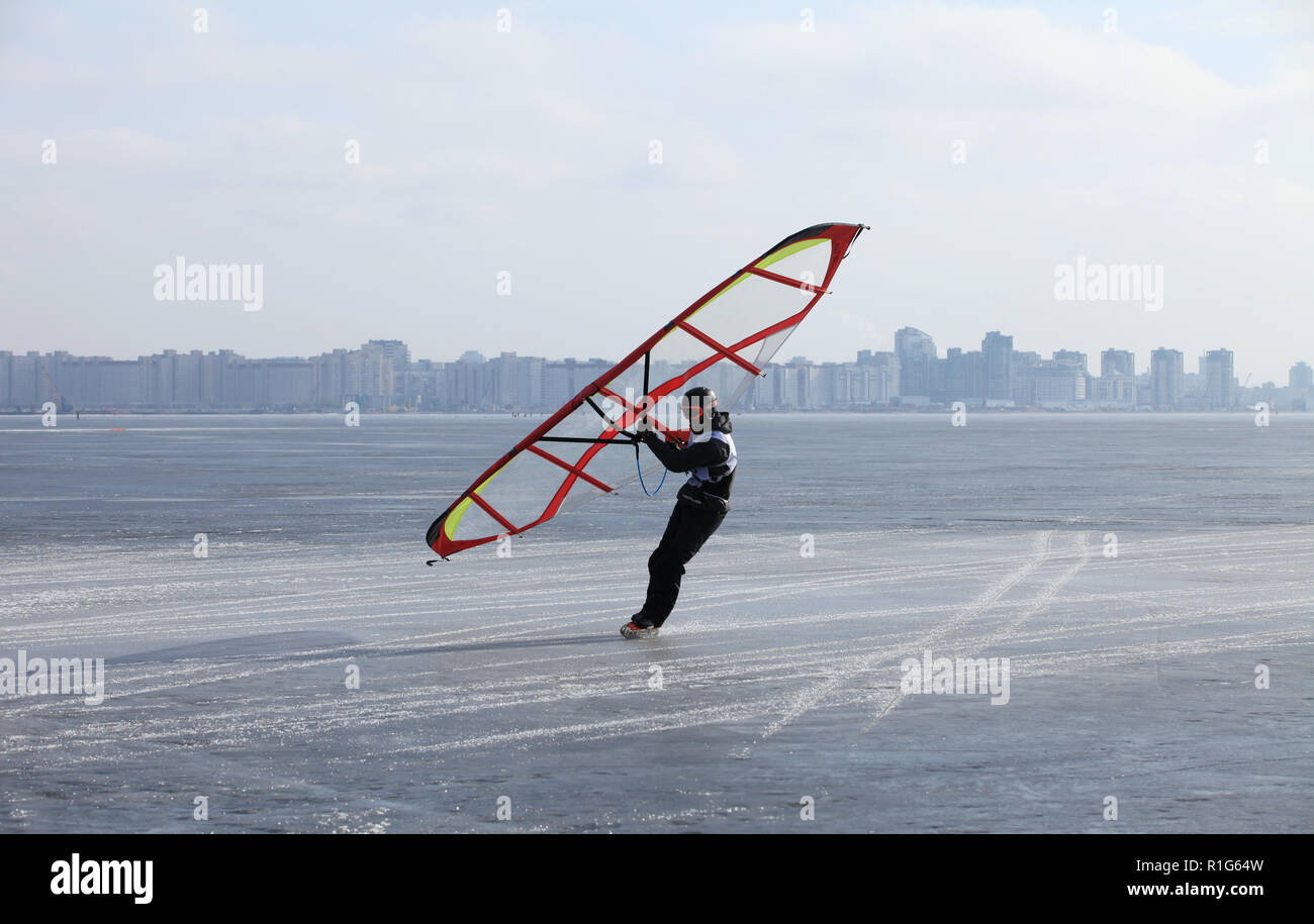 ice windsurfing on frozen sea Stock Photo - Alamy