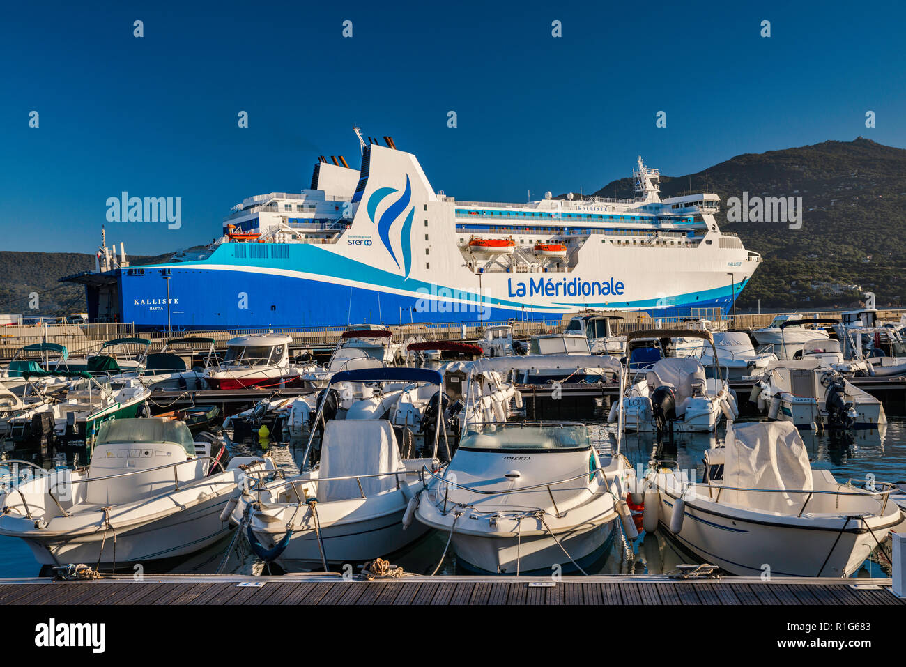 M/F Kalliste ferry, sailboats at marina at Golfe de Valinco, Propriano ...