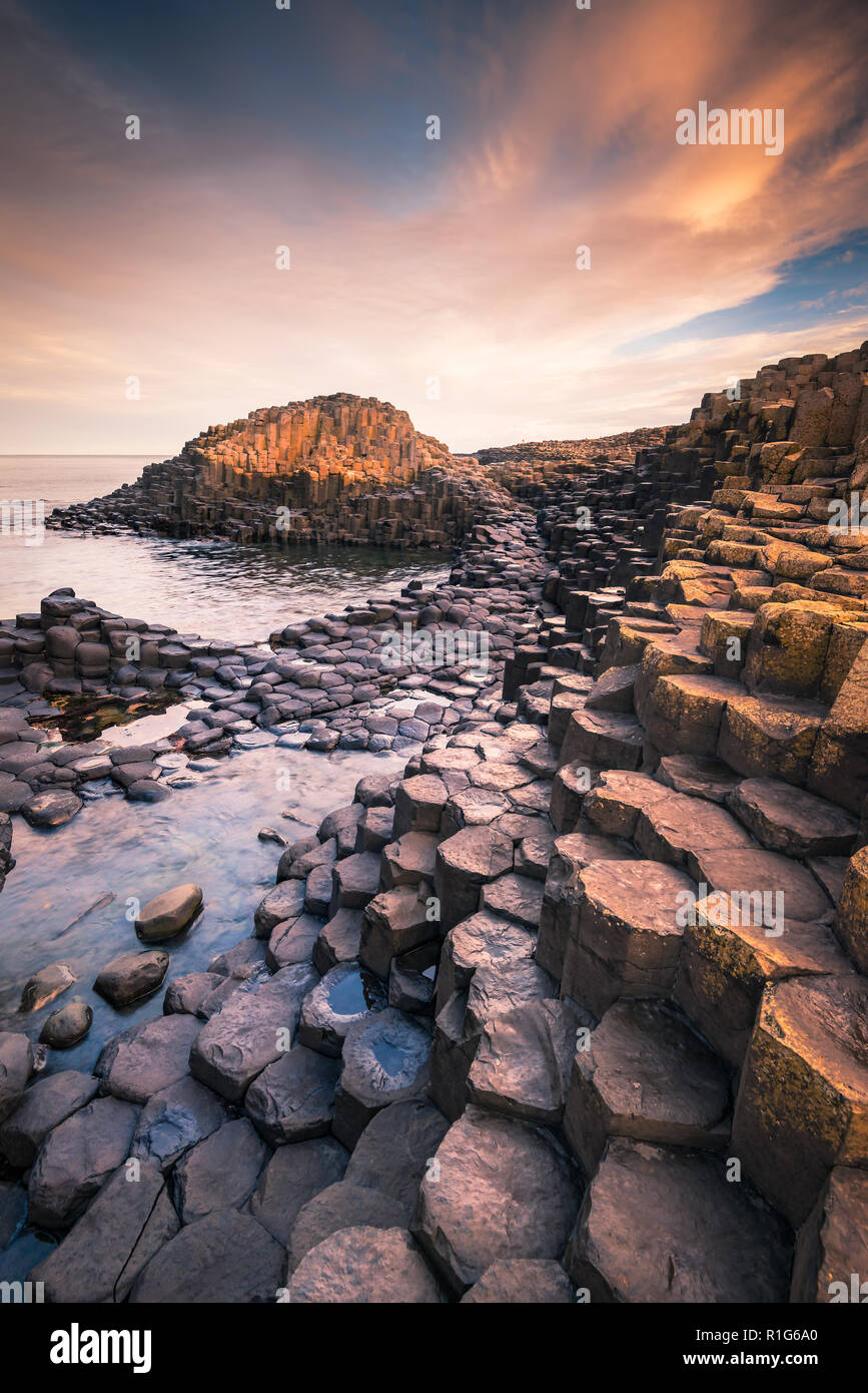 The giants causeway, a popular tourist attraction in N Ireland, a ...