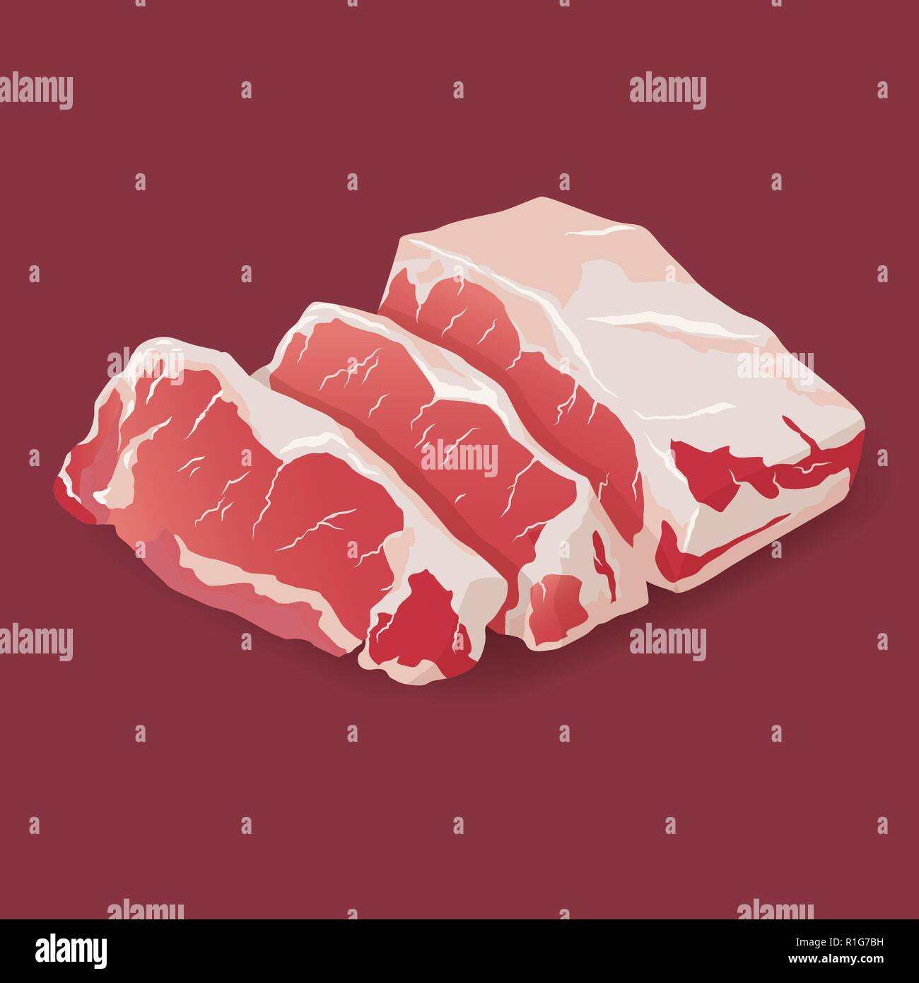Raw fresh meat marble beef steak vector isolated on white. Fresh meat ...