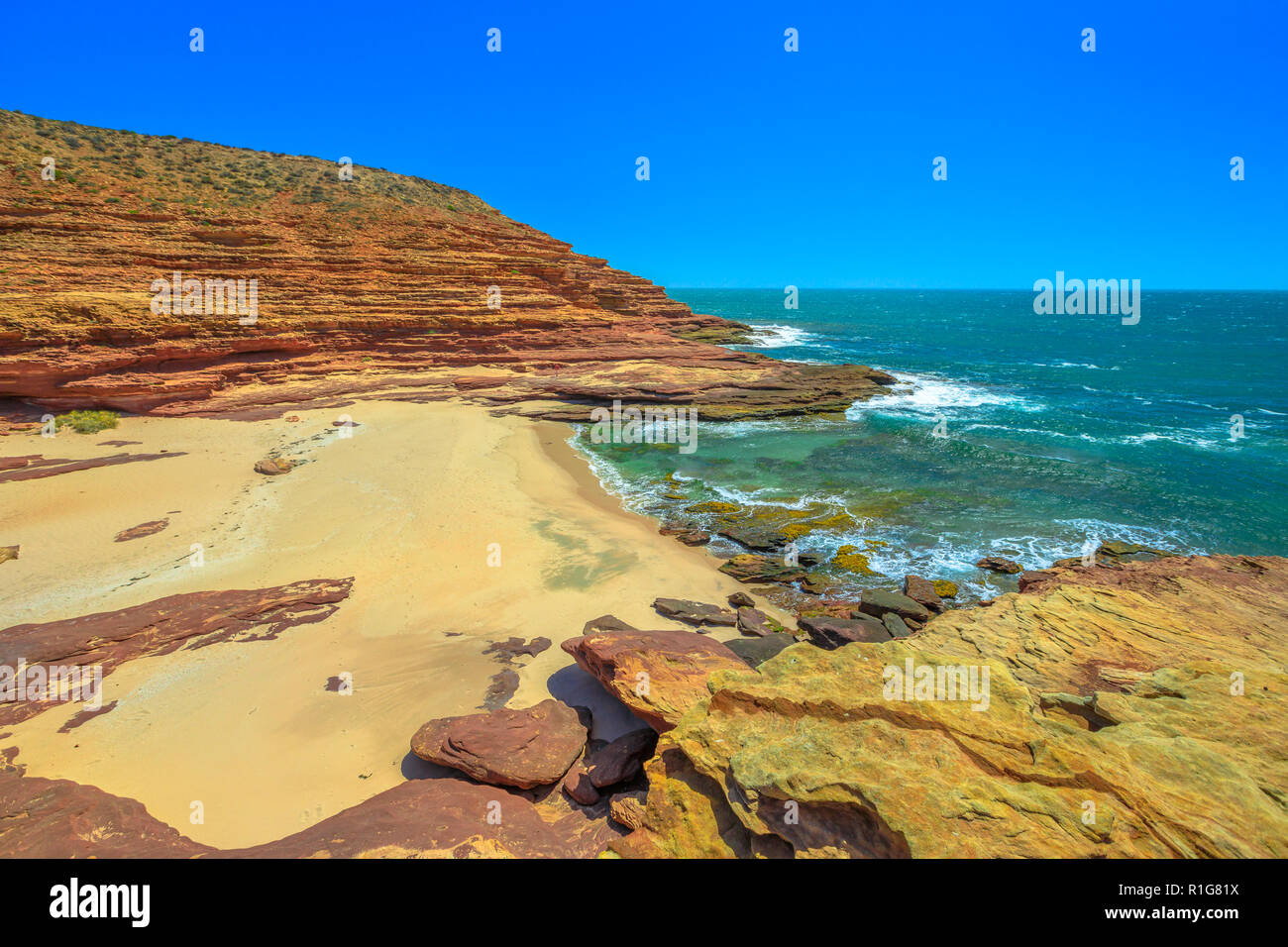 Scenic aerial view of Pot Alley Beach in Kalbarri National Park ...
