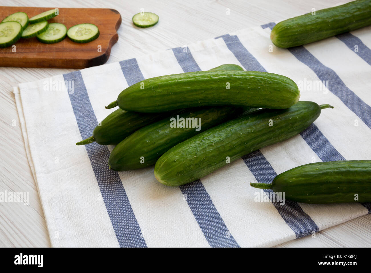 Fresh raw organic green cucumbers, side view. Close-up Stock Photo - Alamy