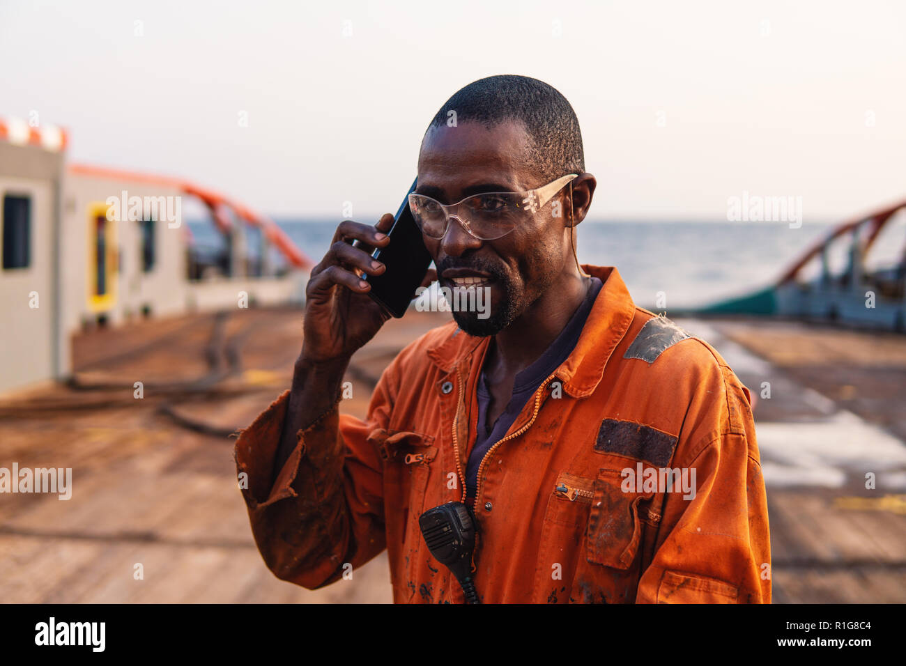 Marine Deck Officer or Chief mate on deck of vessel or ship Stock Photo ...