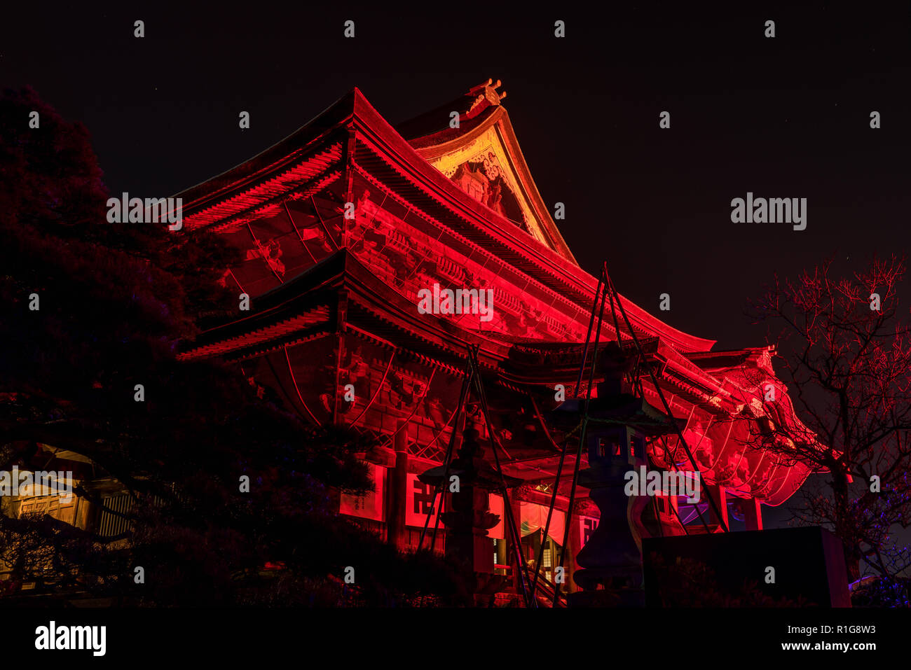 Nagano, Japan 02-08-2018 Zenkoji temple illuminted to commemorate the ...