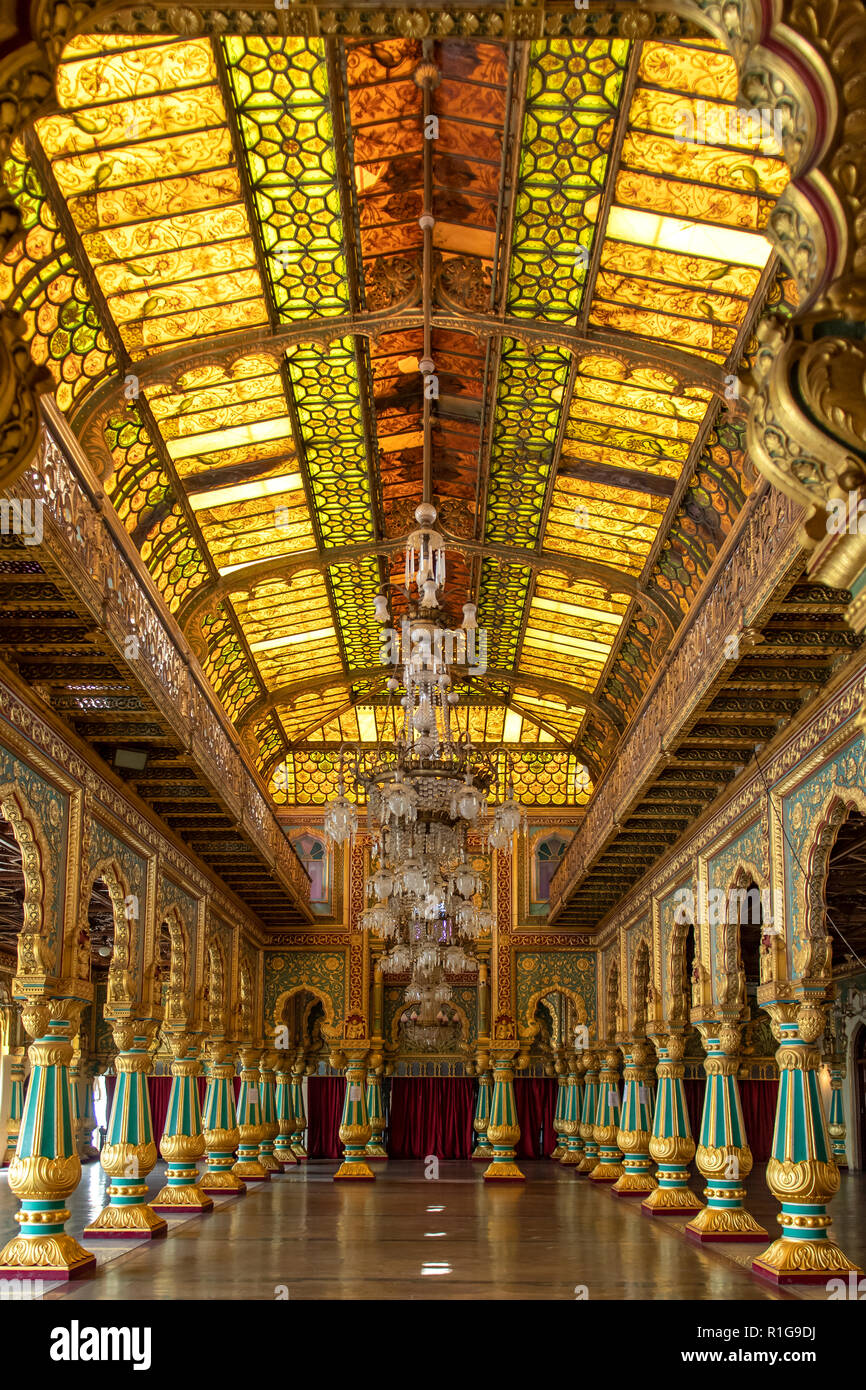Durbar Hall in Mysore Palace, Mysore, Karnataka, India Stock Photo - Alamy
