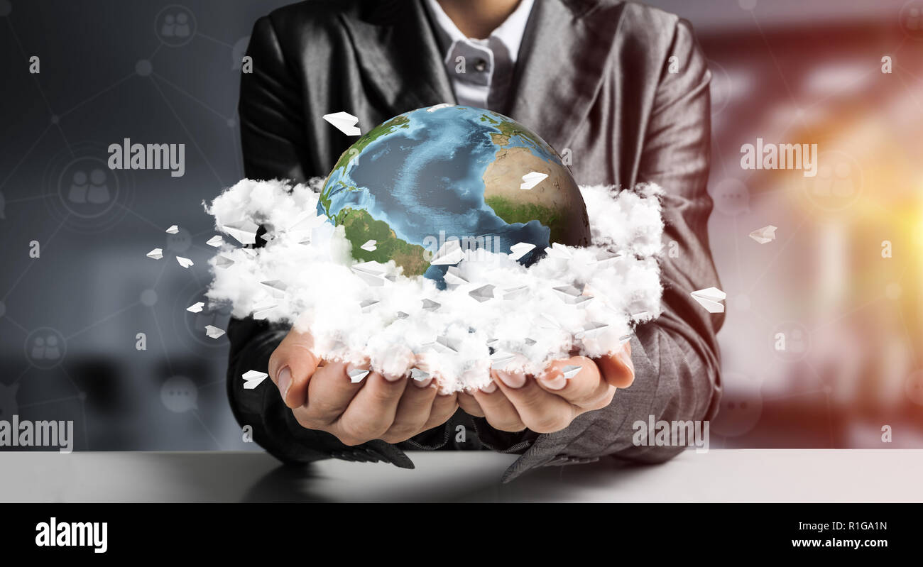 Businessman presenting Earth globe Stock Photo - Alamy