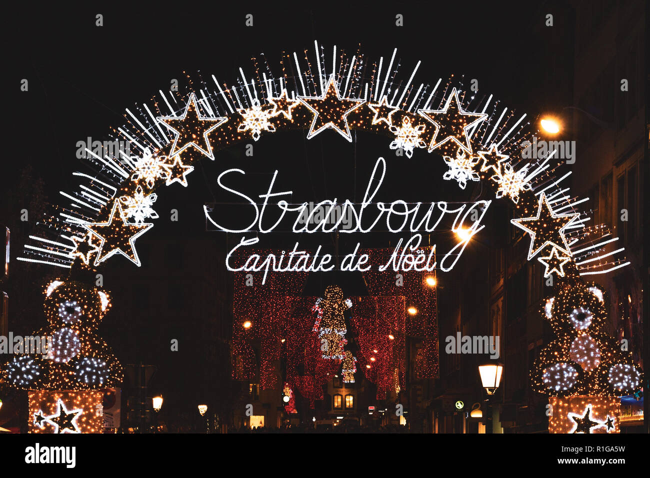 Strasbourg, France – December 9, 2017: Illuminated arch saying ...