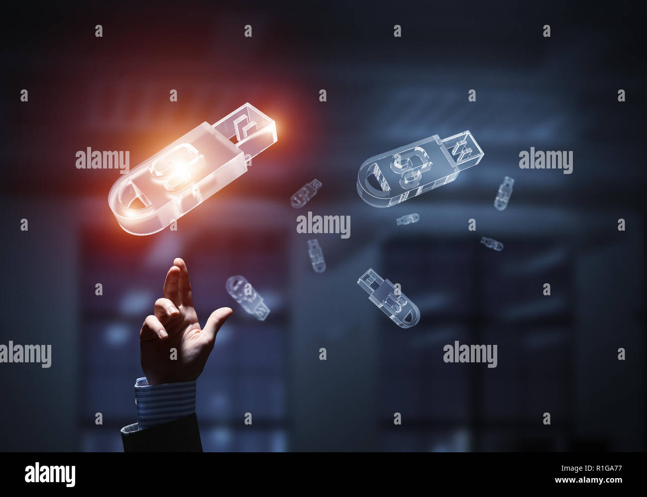 Concept of information storage and security with flash stick icon ...