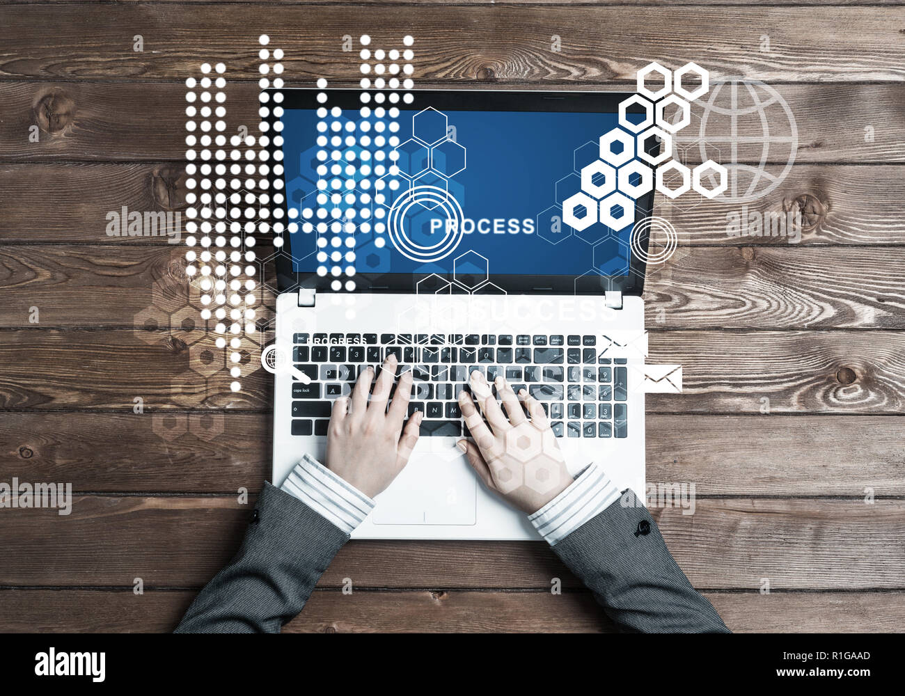 Business workplace with laptop device and media user interface Stock ...