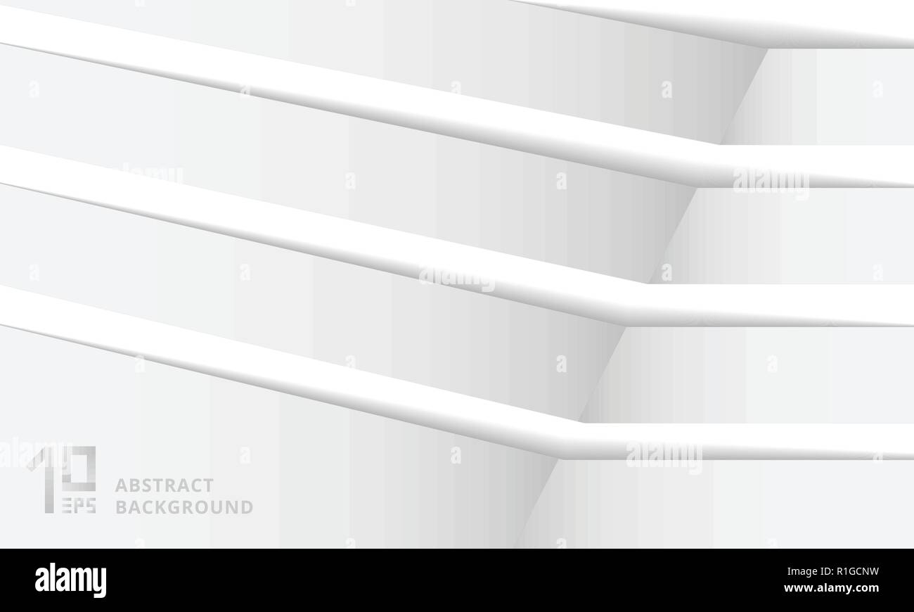 Abstract striped white band structure corner background with shadow ...