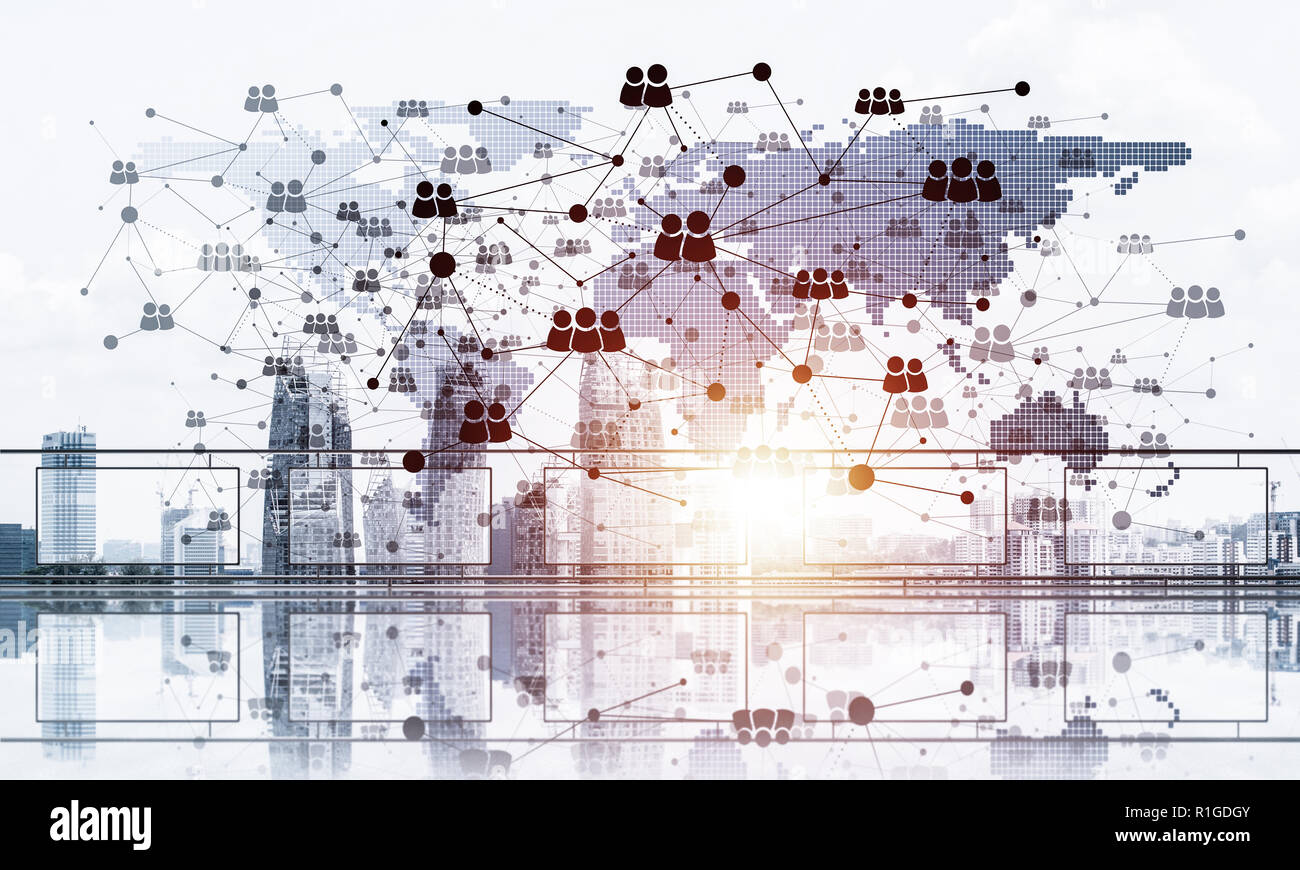 Concept of global communication and networking with world map ov Stock ...