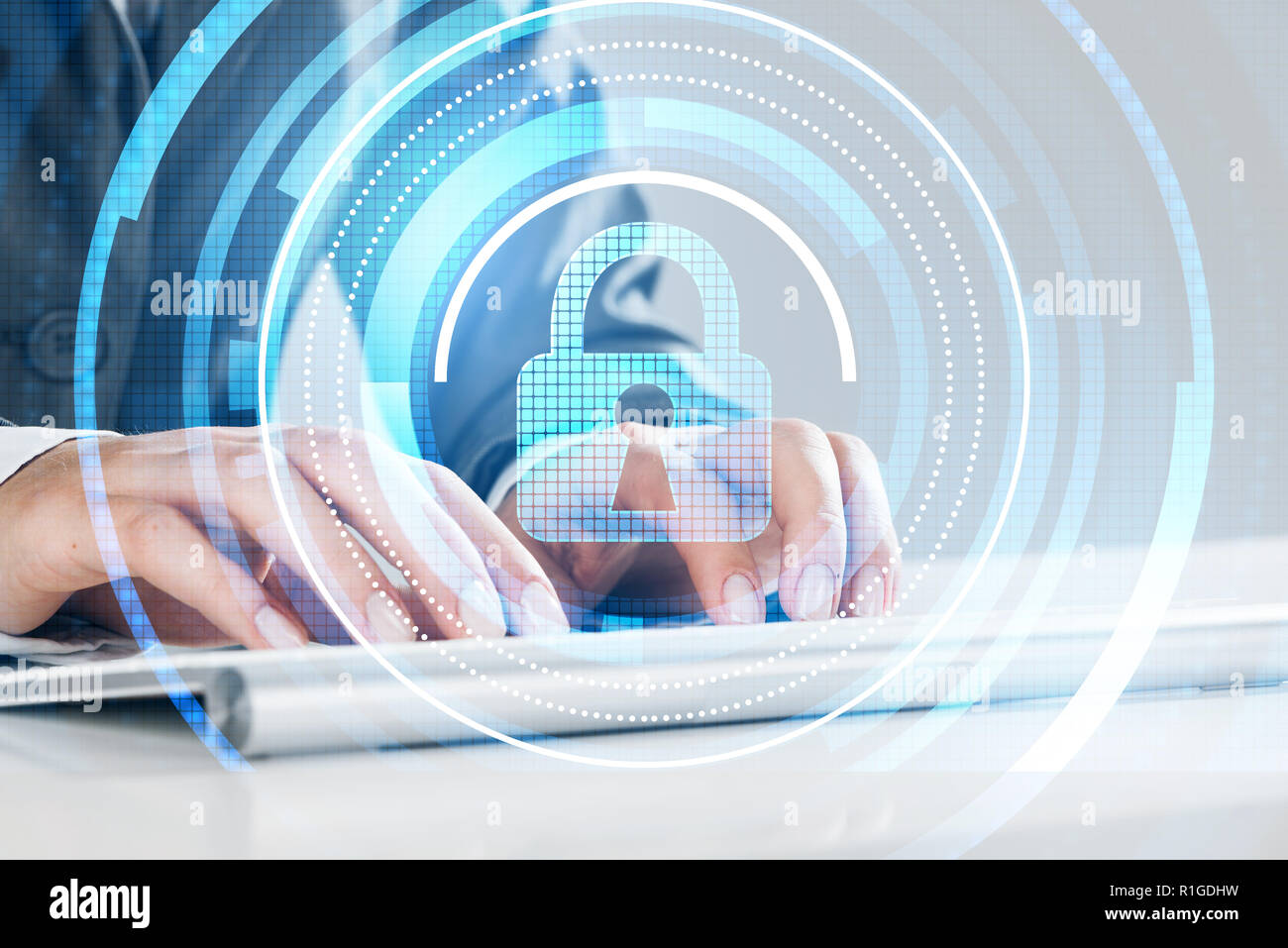 Internet security concept with woman typing password on keyboard Stock ...