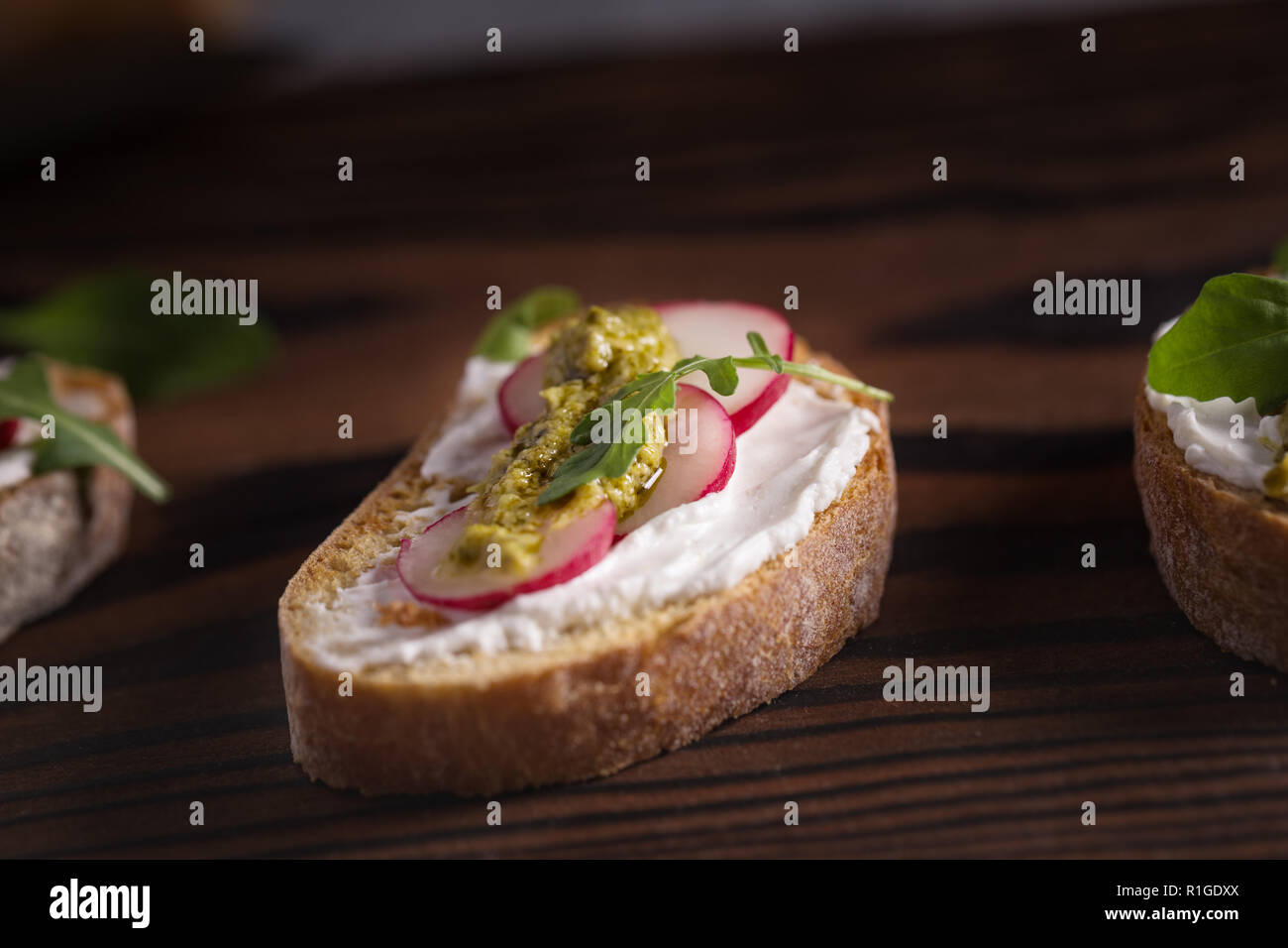 Fresh and crispy Italian snack like bruschetta or crostini Stock Photo ...