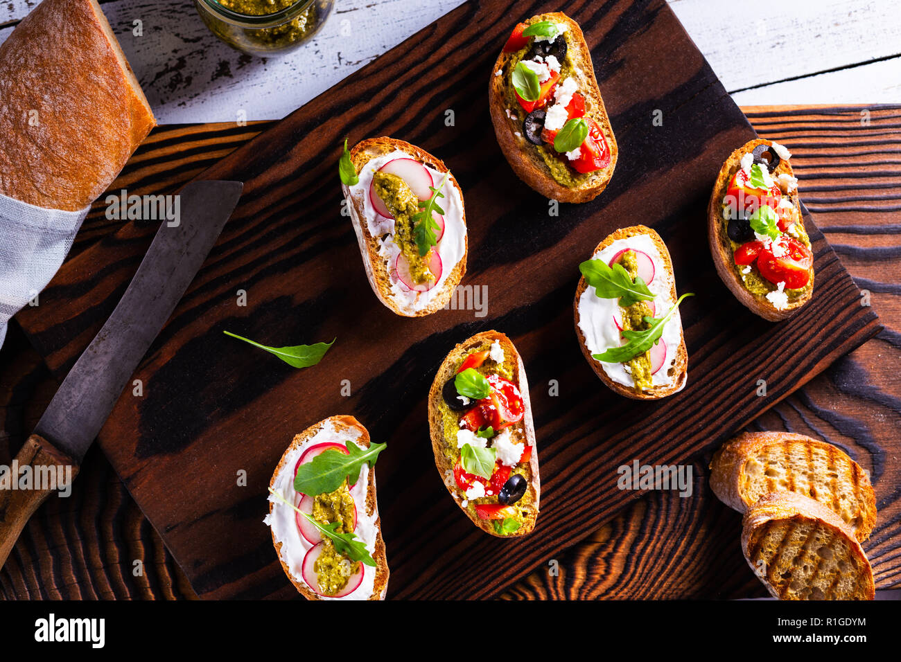 Fresh and crispy Italian snack like bruschetta or crostini Stock Photo ...