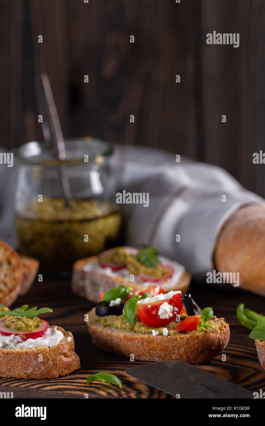Fresh and crispy Italian snack like bruschetta or crostini Stock Photo ...