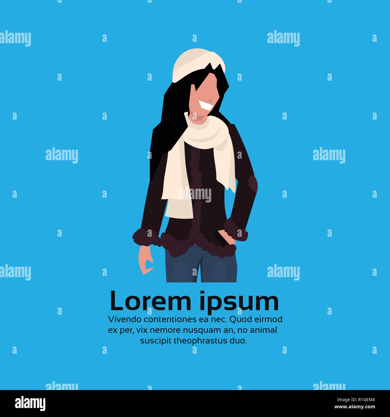 woman wearing winter clothes female cartoon character portrait blue ...