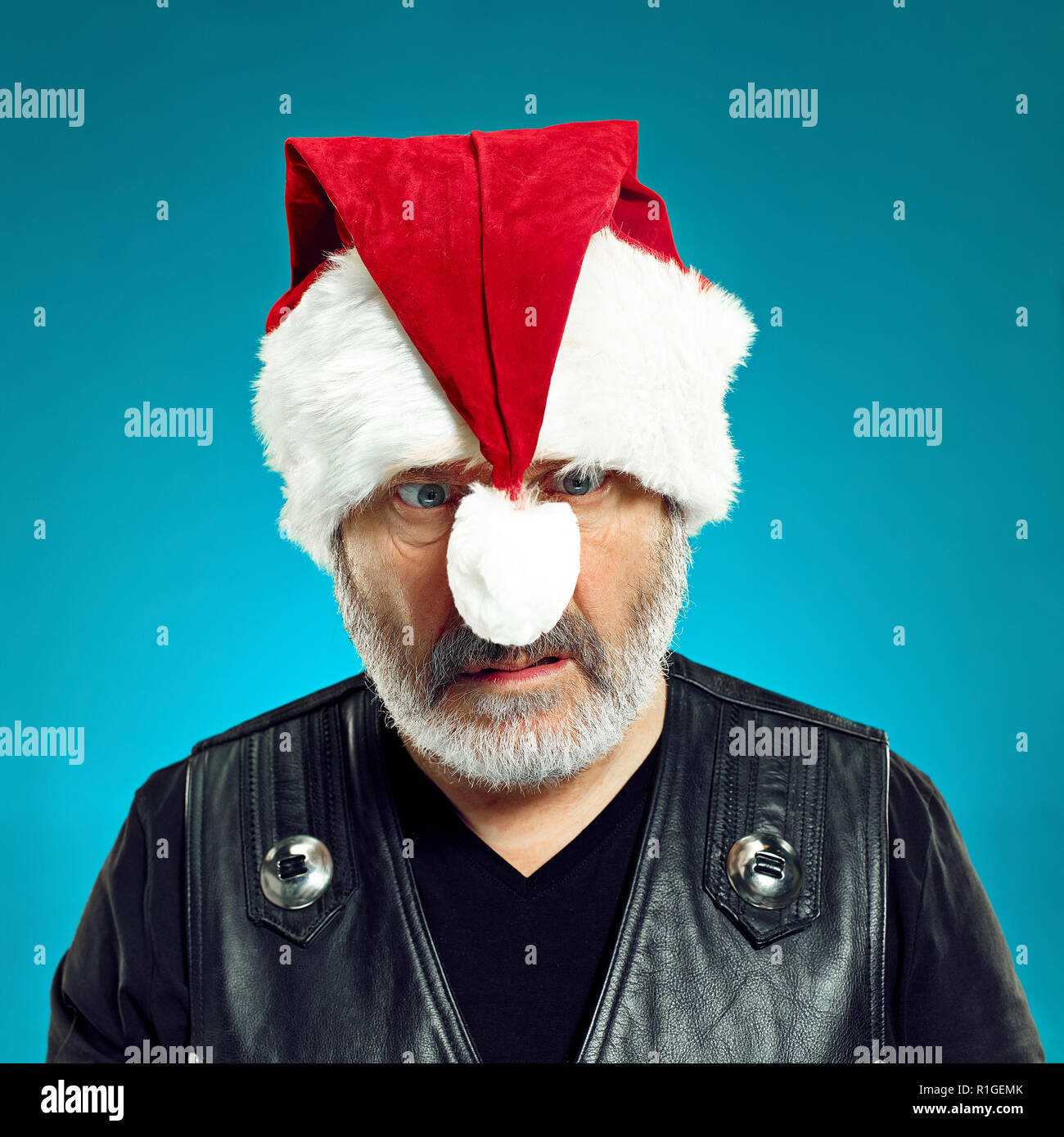 Portrait of crazy funny Man in Santa Claus Costume - with a Luxurious ...