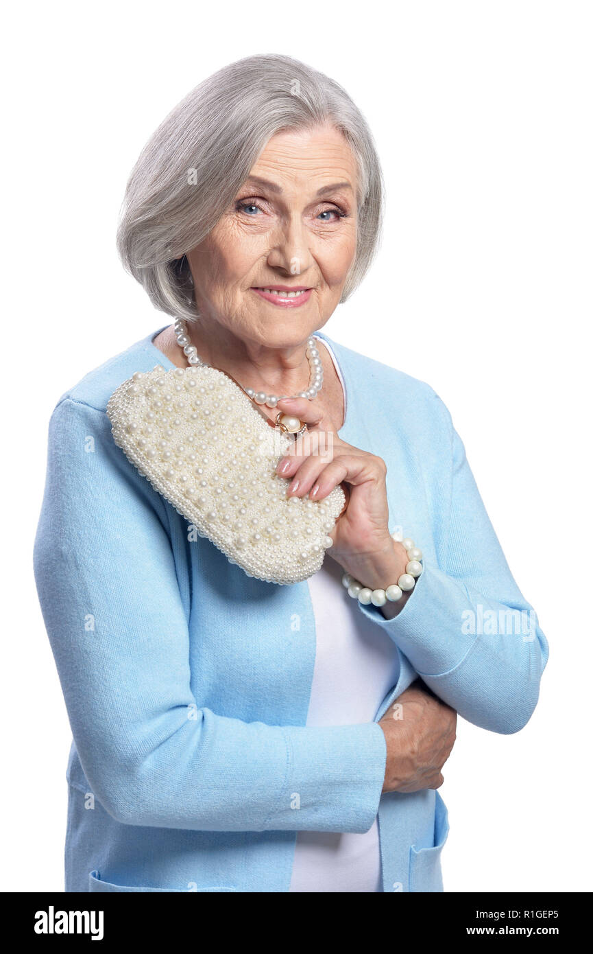 Portrait of beautiful senior woman on white background Stock Photo - Alamy