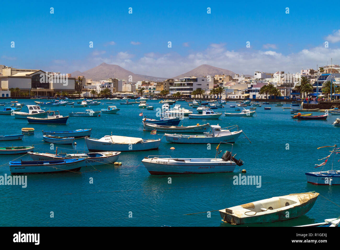 small boats at anchor in Chargo de San Gines, Arrecife,Lanzarote,Las ...