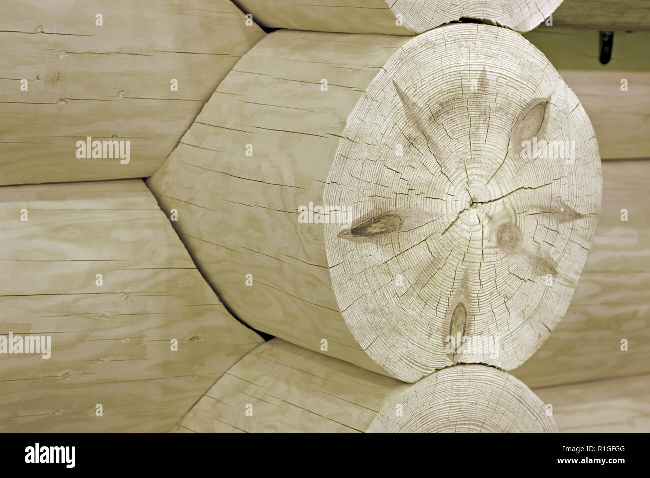 Wooden Swedish Cope profile log home walls corner Stock Photo - Alamy