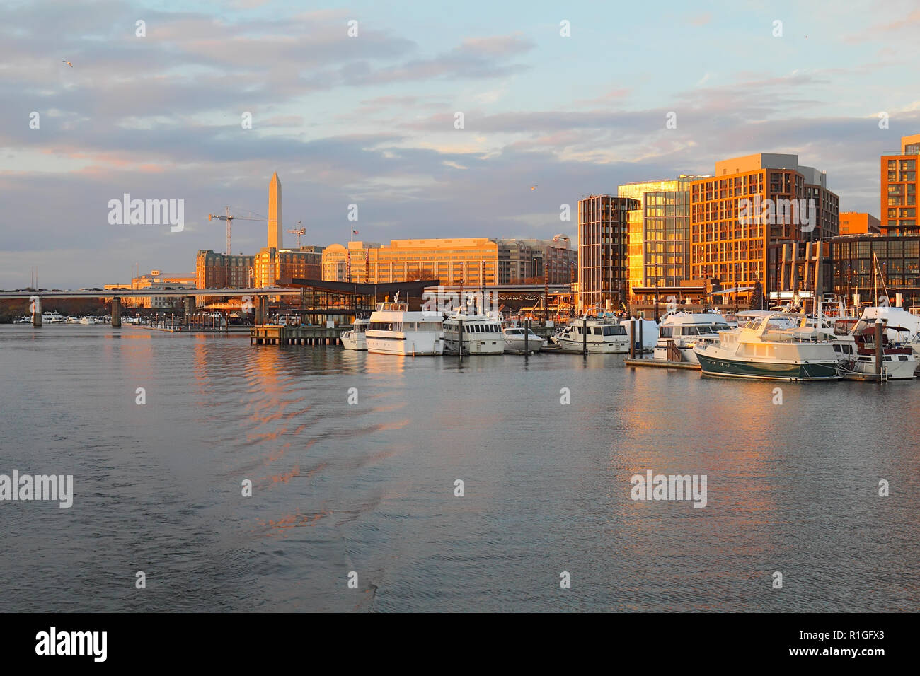 The Wharf, boats and skyline of buildings at the newly redeveloped ...