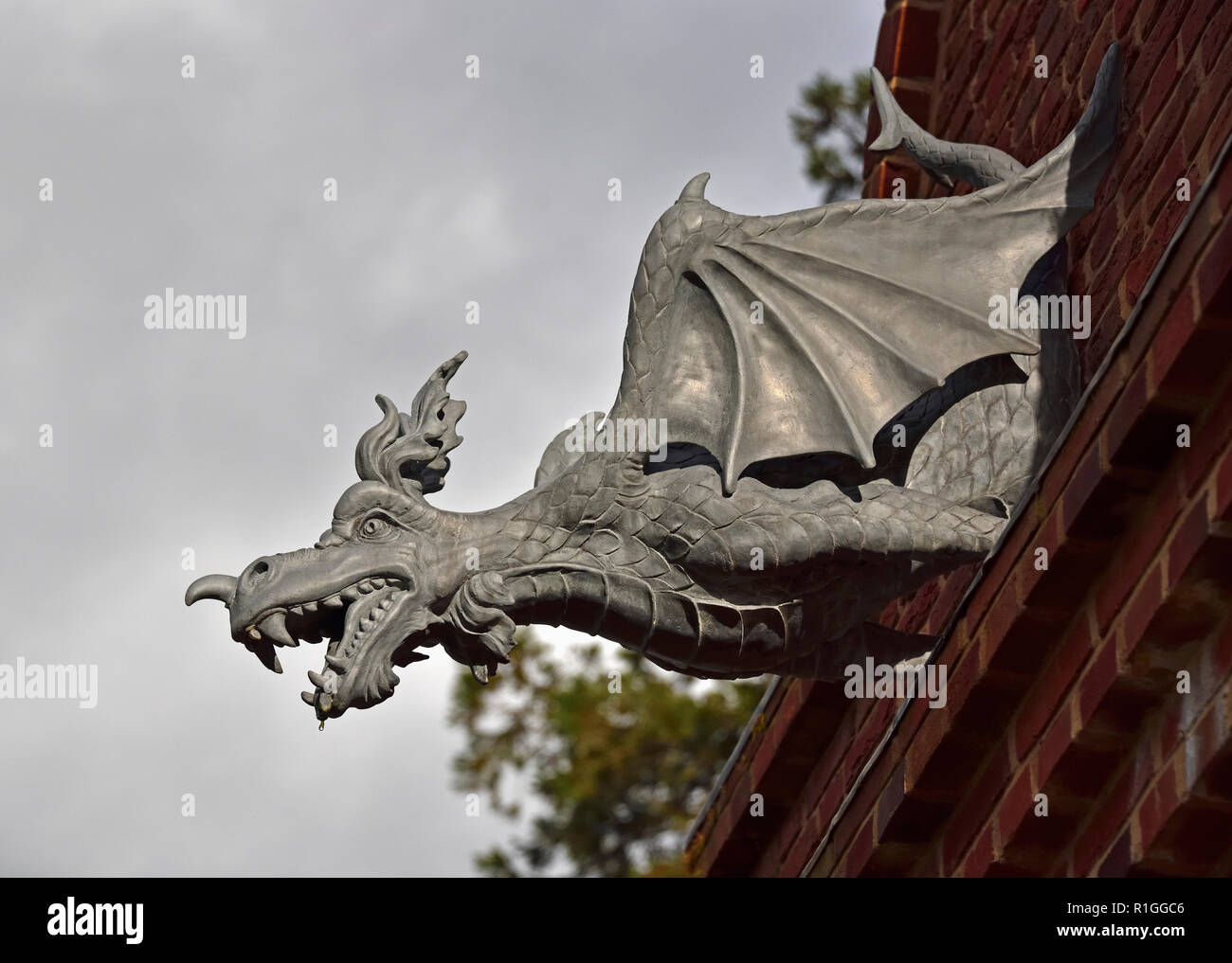 Cast lead dragon gargoyle. The Belvedere, Queen Elizabeth walled garden ...