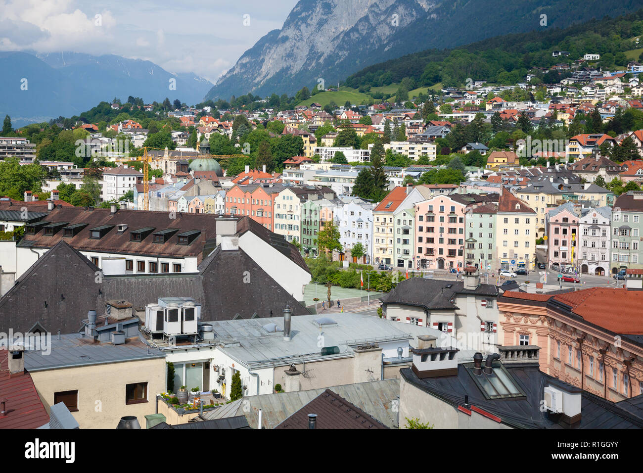 Innsbruck city center aerial view. Old town view from clock tower Stock ...
